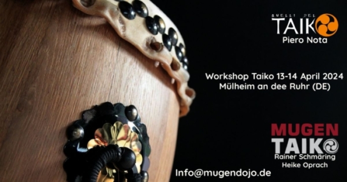 Taiko mit Piero Nota aus Italien im April 2024 - Mugen Taiko in Mülheim an der Ruhr